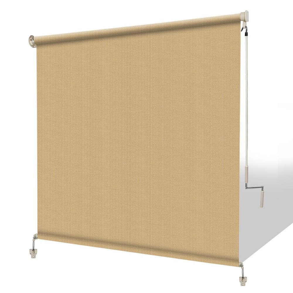 BANSA ROSE 7 ft. x 8 ft. Sesame Exterior Cordless Shade Blind Sun Shade ...