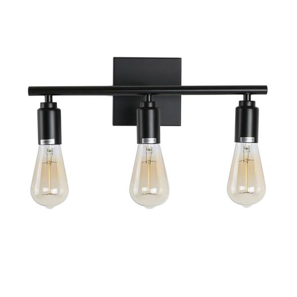 Emeritpro 16 in. 3-Light Matte Black Industrial Iron Vanity Light with ...