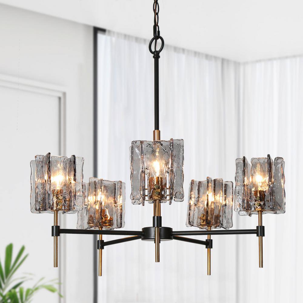 LNC Echonalyri Glam 5-Light Matte Black and Plating Brass Chandelier ...
