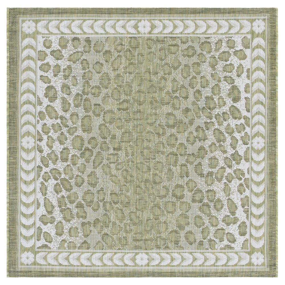 SAFAVIEH Courtyard Light Green/Ivory 4 ft. x 4 ft. Border Cheetah ...