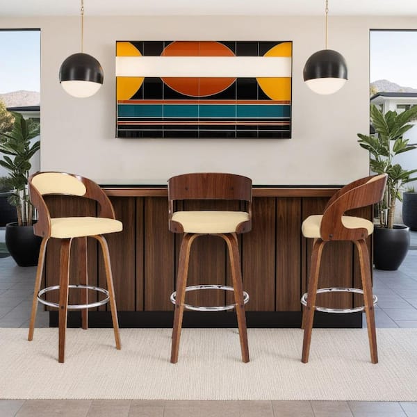 Armen Living Shelly 41 in. H Cream Low Back Wood Bar Stool with Faux ...