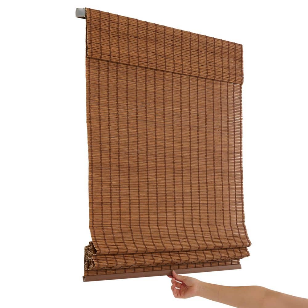 Home Decorators Collection Bayport Pecan Light Filtering Cordless Bamboo Roman Shade - 63.5 in ...
