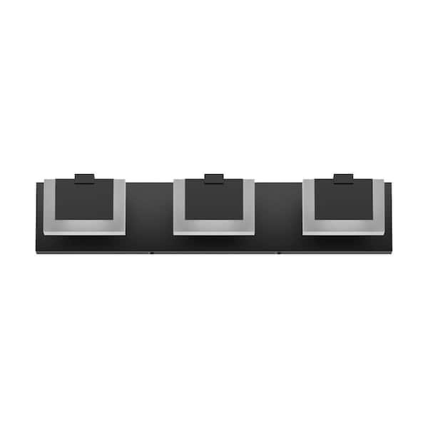 HKMGT 22 in. 3-Light Black Modern Dimmable LED Vanity Light 6000K ...