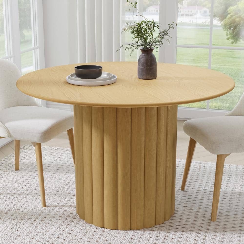 Lirago Round Natural Wood 52 in. Column Base Dining Table Seats 6 HD ...