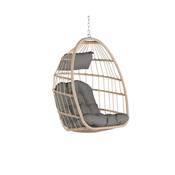 Outdoor Garden Wicker Patio Swing Egg Chair Hanging Chair Wood+Dark ...