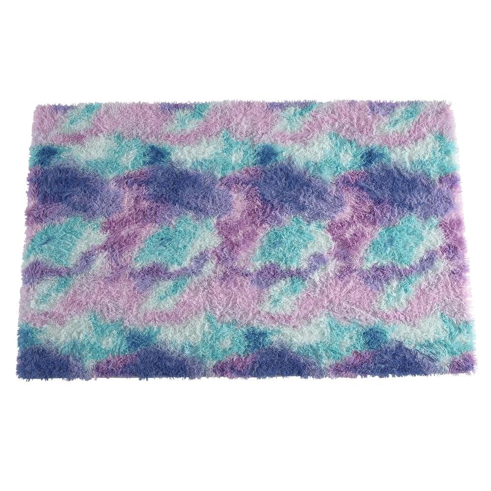 Garvee Teal/Purple/Pink 6 ft. x 9 ft. Fluffy Fuzzy Polyester Bottom ...