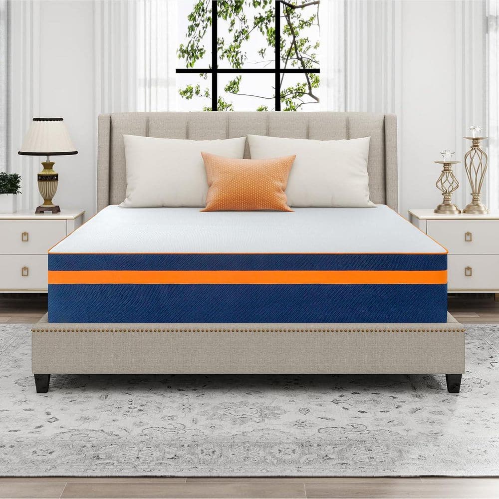 WONDER COMFORT Orange Blue Queen Medium Firm Non-Fiberglass Memory Foam ...