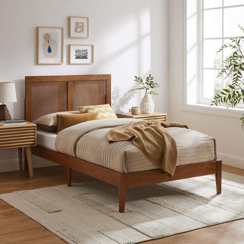 MODWAY Sirocco Rattan and Wood Twin Platform Bed in Walnut MOD-7152-WAL ...