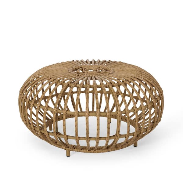 Sudzendf Faux Rattan Weave Accent Table, Handcrafted Round Outdoor Side ...