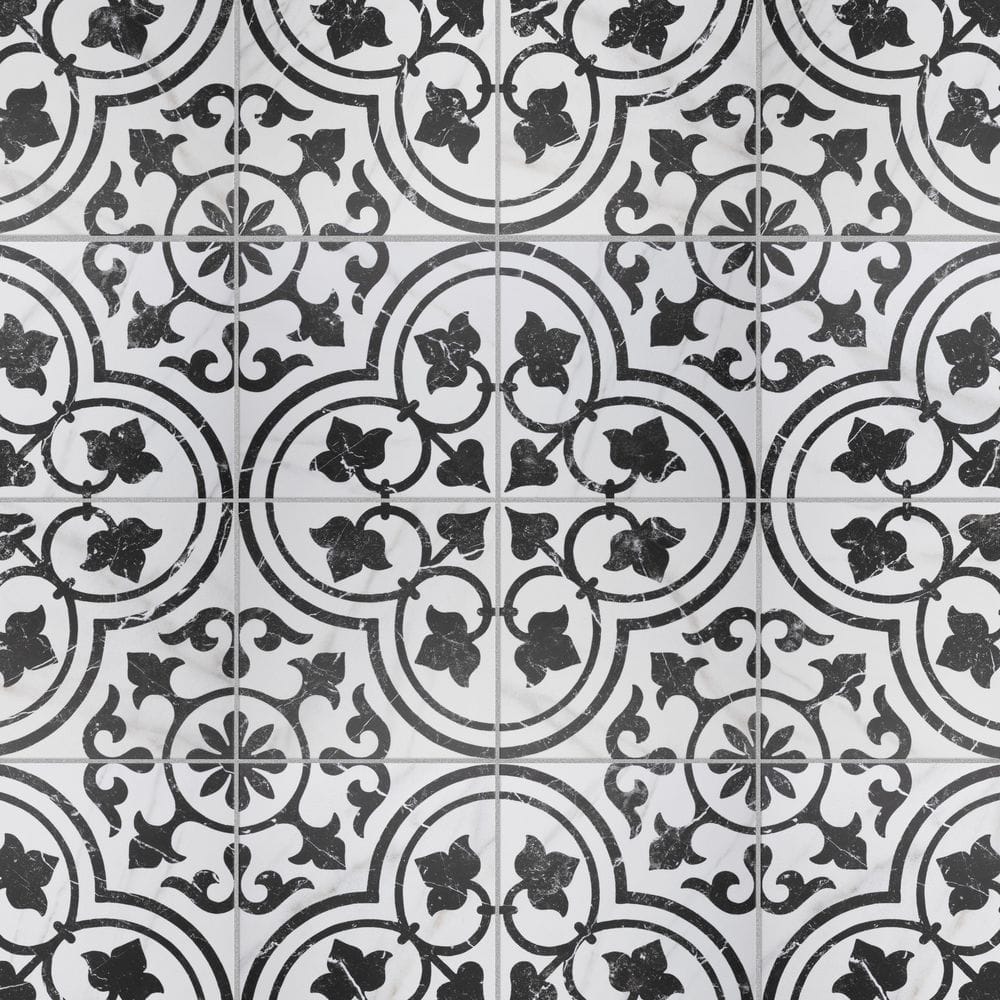 Merola Tile Merzoni Ornate Marquina 17-7/8 in. x 17-7/8 in. Porcelain ...