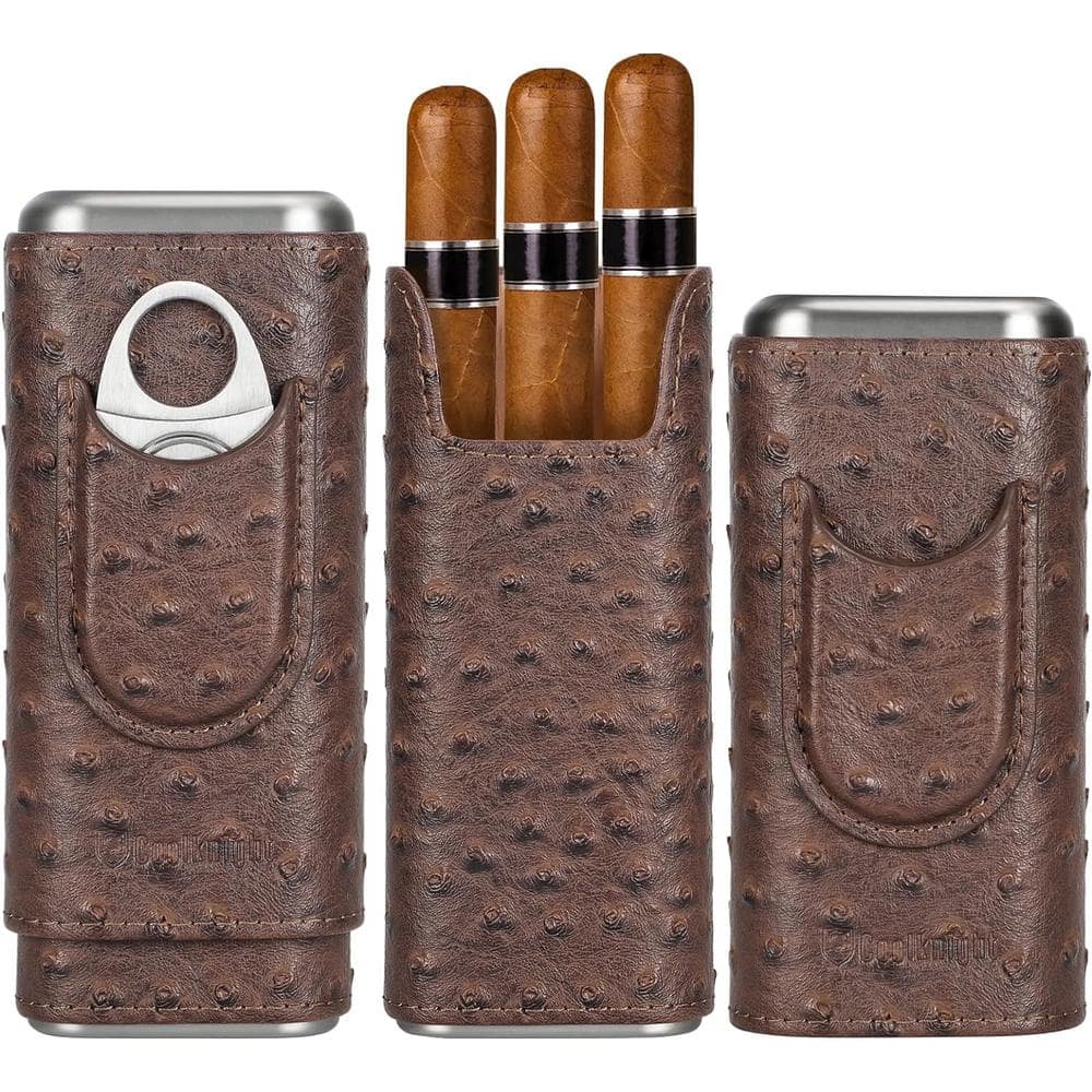 Afoxsos Travel Leather Cigar Case with Stainless Steel Cigar Cutter in ...