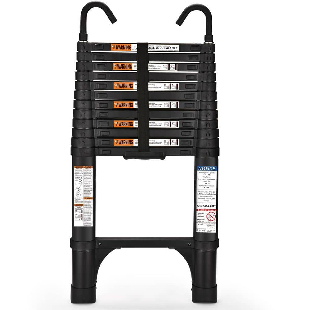 Laybus 12.5 ft. Aluminum Extension Ladder with 2 Triangle Stabilizers ...