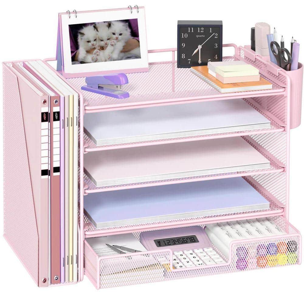 15.3 in x 10.6 in Pink Metal Desk Organizers and Accessories, 5-Tier ...