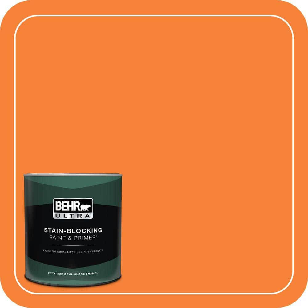 BEHR ULTRA 1 qt. #230B-6 Orange Burst Semi-Gloss Enamel Exterior Paint ...
