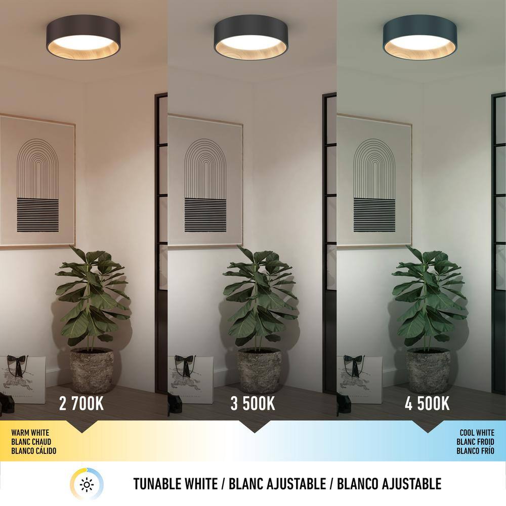 Artika Alton 13 in. 1-Light Modern Black and Wood Integrated LED 3 CCT ...