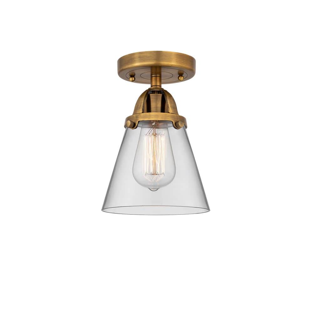 Innovations Cone 6.25 in. 1-Light Brushed Brass Industrial Semi-Flush ...