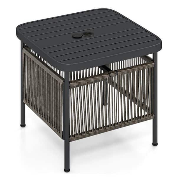 MOEPISY Outdoor Metal Side Table with Umbrella Hole- Black C22788456 ...