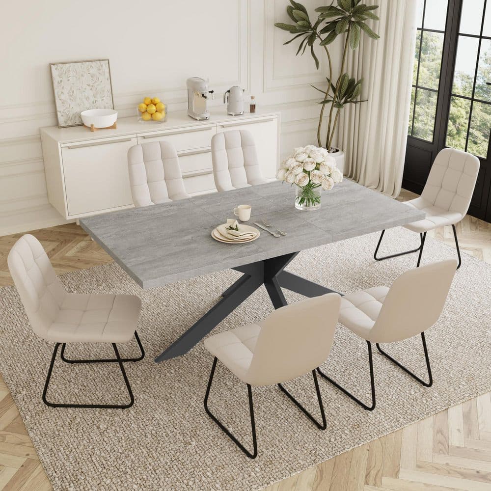 GOJANE Modern 7-Piece Extendable Rectangle Gray MDF Top Dining Room Set ...