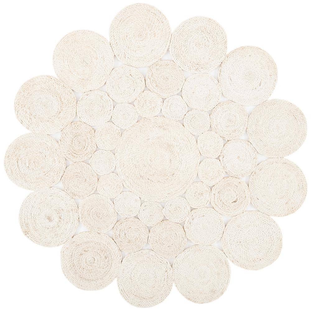 SAFAVIEH Natural Fiber Ivory 4 ft. x 4 ft. Woven Floral Round Area Rug ...