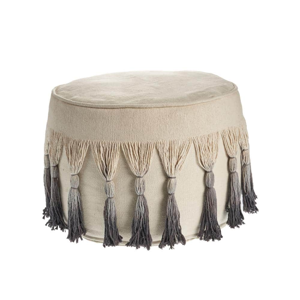 HomeRoots Amelia Beige Cotton Round Accent Ottoman 2000517862 - The ...