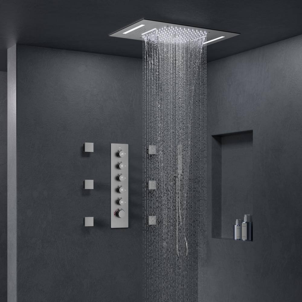 Reviews for GRANDJOY Aurora LED Bluetooth Shower 5-Spray Ceiling Mount ...