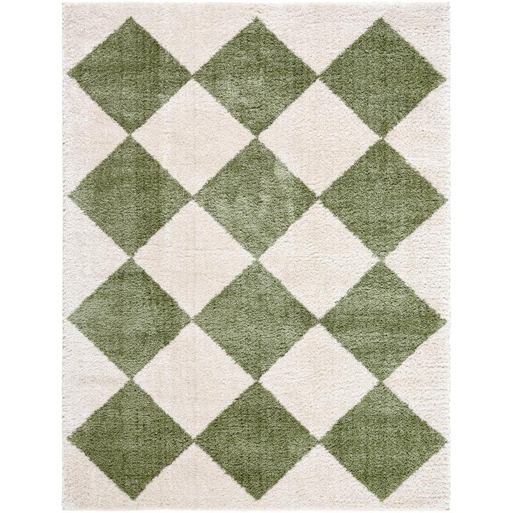 Livabliss Fossay Shag Green 7 ft. x 9 ft. Modern Indoor Area Rug ...