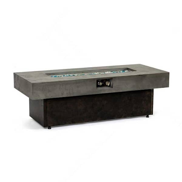 SUNRINX Concrete 55 in. Rectangle Propane Outdoor Fire Pit Table with ...