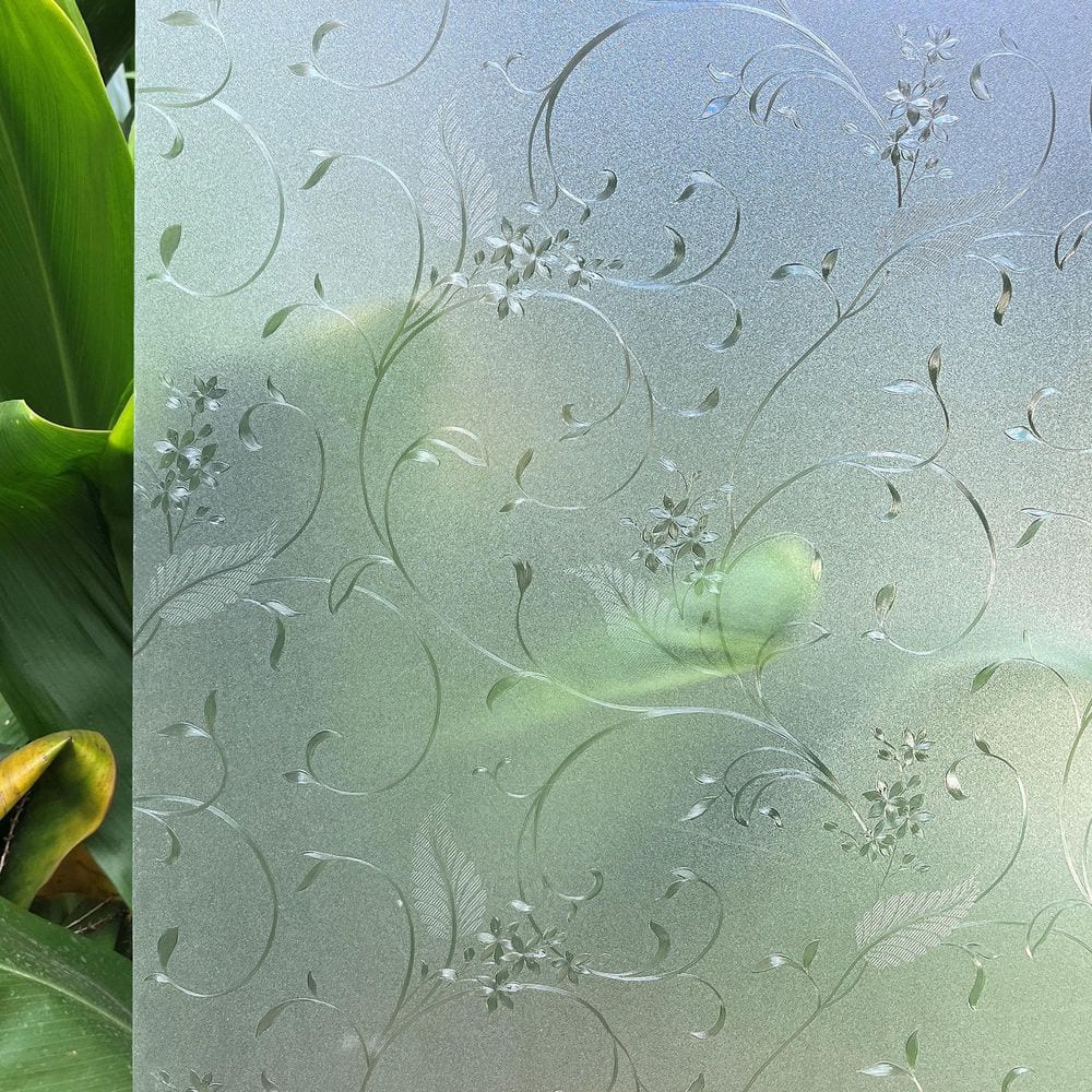 HIDBEA 17.5 in. W x 78 in. L Privacy Floral Decorative Window Film HD ...
