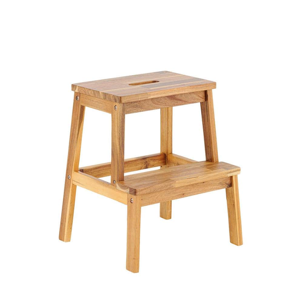 maocao hoom 1.6 ft. H 2-Step Acacia Wood Steps Stool, 350 lbs. Load ...
