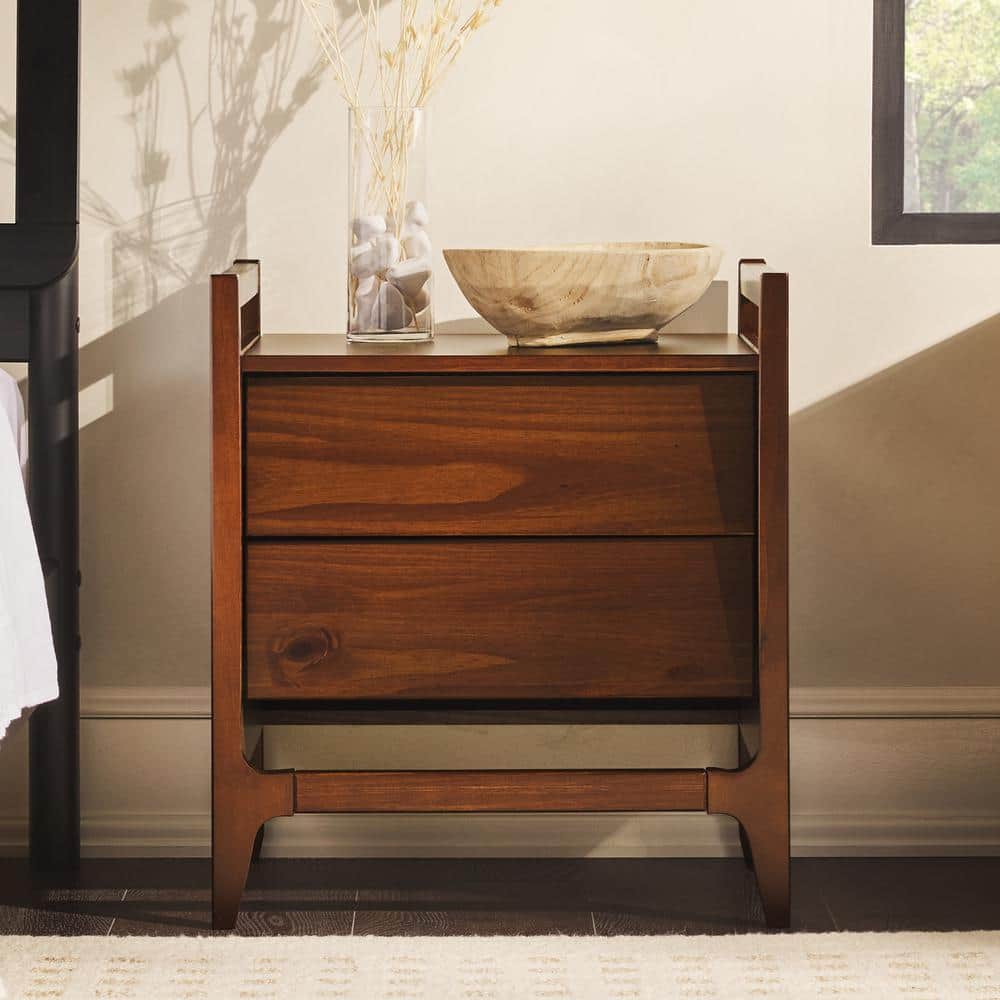 Welwick Designs 2-Drawer Walnut Solid Wood Modern Nightstand with ...