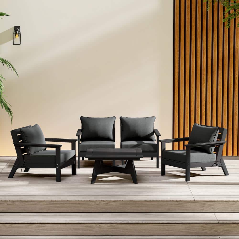 WESTIN OUTDOOR Birchwood Black Arrangeable 5-Piece Outdoor Patio HDPE ...