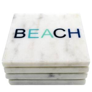 4-Piece White Marble and Navy Blue Anchor Coasters 65260 - The Home Depot
