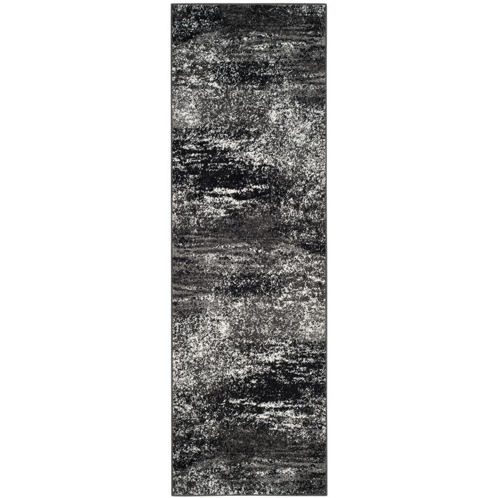 SAFAVIEH Adirondack Silver/Black 3 ft. x 14 ft. Solid Distressed Runner ...