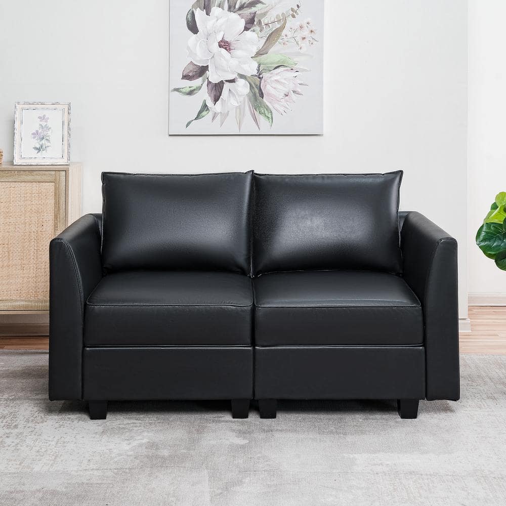 MAYKOOSH Contemporary 1-Piece Black Air Leather Loveseat Sofa with ...
