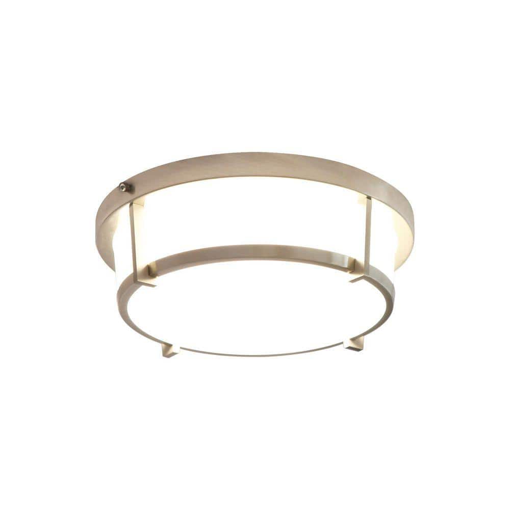 Lecoht 13 in. Brushed Nickel Dimmable Flushmount with Plastic Shade and ...