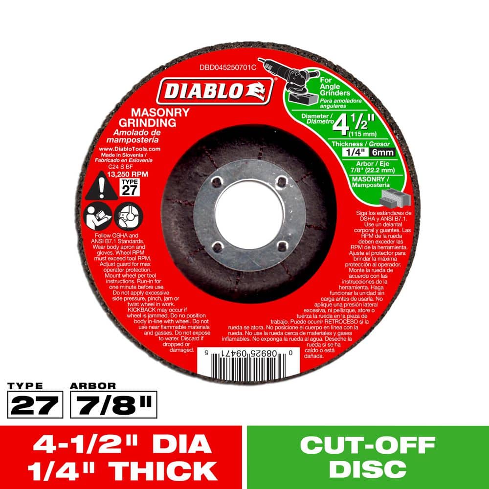 DIABLO 4-1/2 in. x 1/4 in. x 7/8 in. Masonry Grinding Disc with Type 27 ...