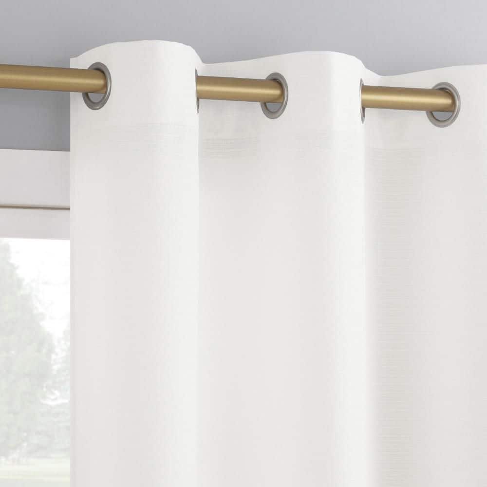 Sun Zero Landon Textured White Faux Linen 40 in. W x 84 in. L Grommet ...