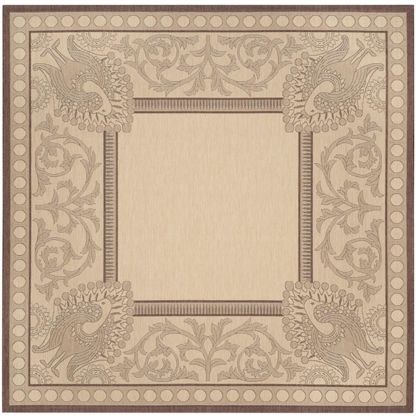 SAFAVIEH Courtyard Natural/Chocolate 8 ft. x 8 ft. Square Border Indoor ...