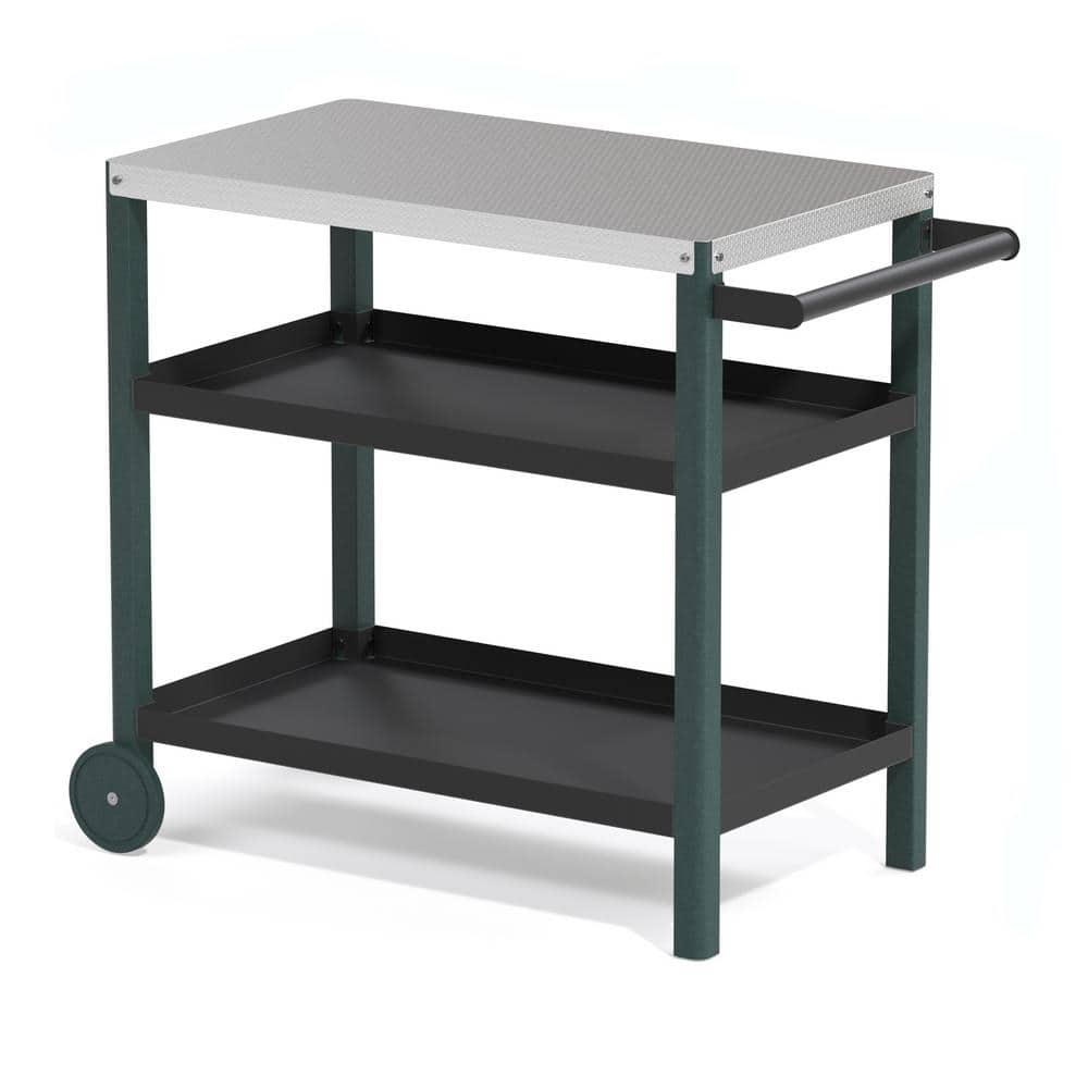 Zeus & Ruta Dark Green Outdoor Grill Carts Prep Cart Dining Table Steel ...