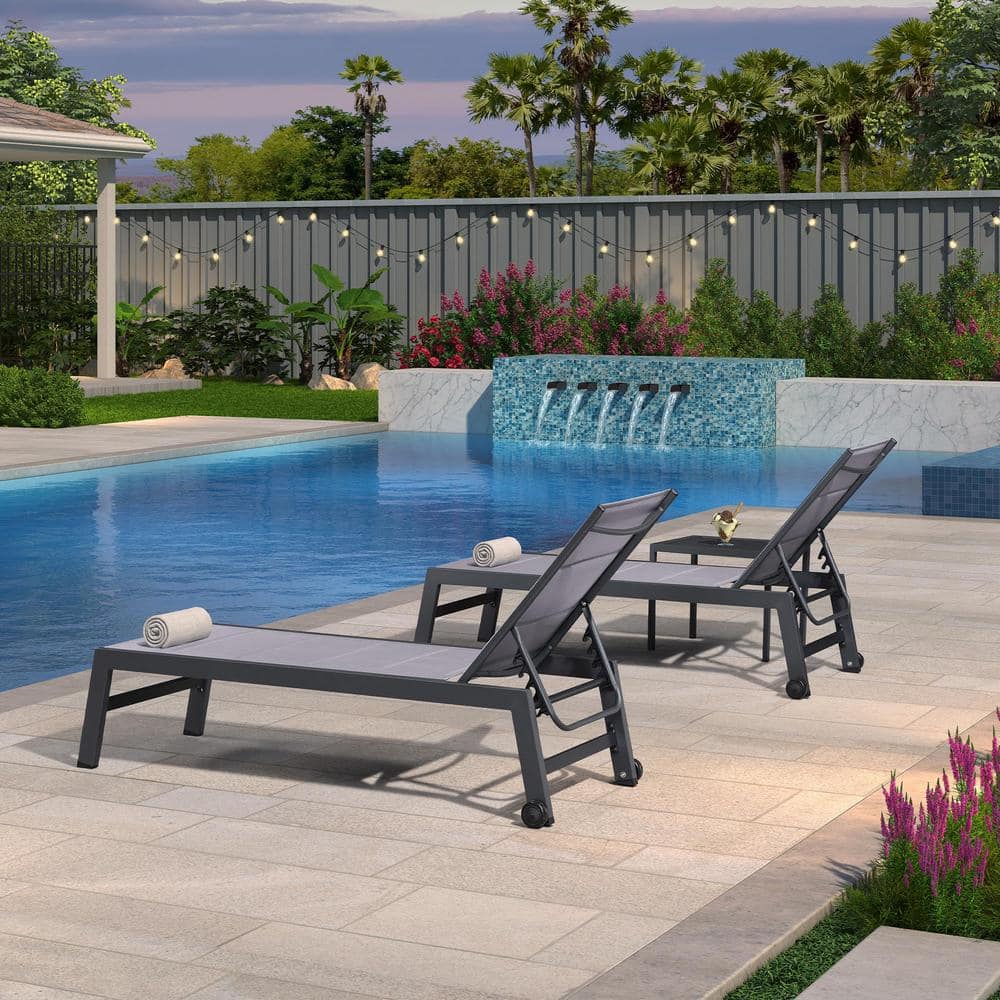 PURPLE LEAF Aluminum Outdoor Chaise Lounge Patio Lounge Chair with ...