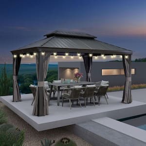 PURPLE LEAF 14 ft. x 16 ft. Gray Patio Outdoor Gazebo for Backyard ...