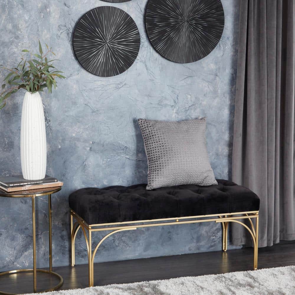 Black Bench with Velvet Seat 19 in. x 39 in. x 17 in