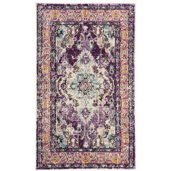 SAFAVIEH Monaco Violet/Light Blue 3 ft. x 5 ft. Distressed Border ...