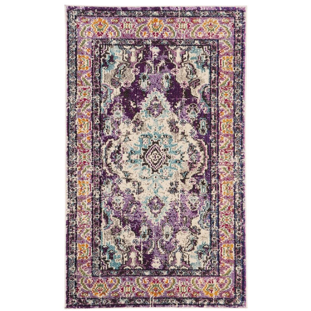 SAFAVIEH Monaco Violet/Light Blue 4 ft. x 6 ft. Distressed Border ...