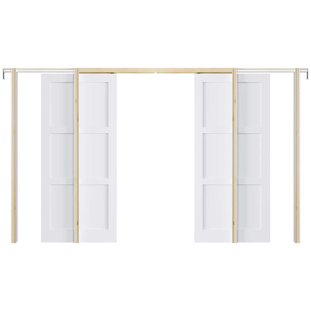 ARK DESIGN 72 in. x 80 in. White Primed 3 Lite MDF Door with Solid Core ...
