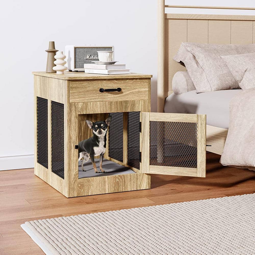 FUFU&GAGA Wood Dog Crate Furniture with Drawer, Wooden Dog Kennel End ...