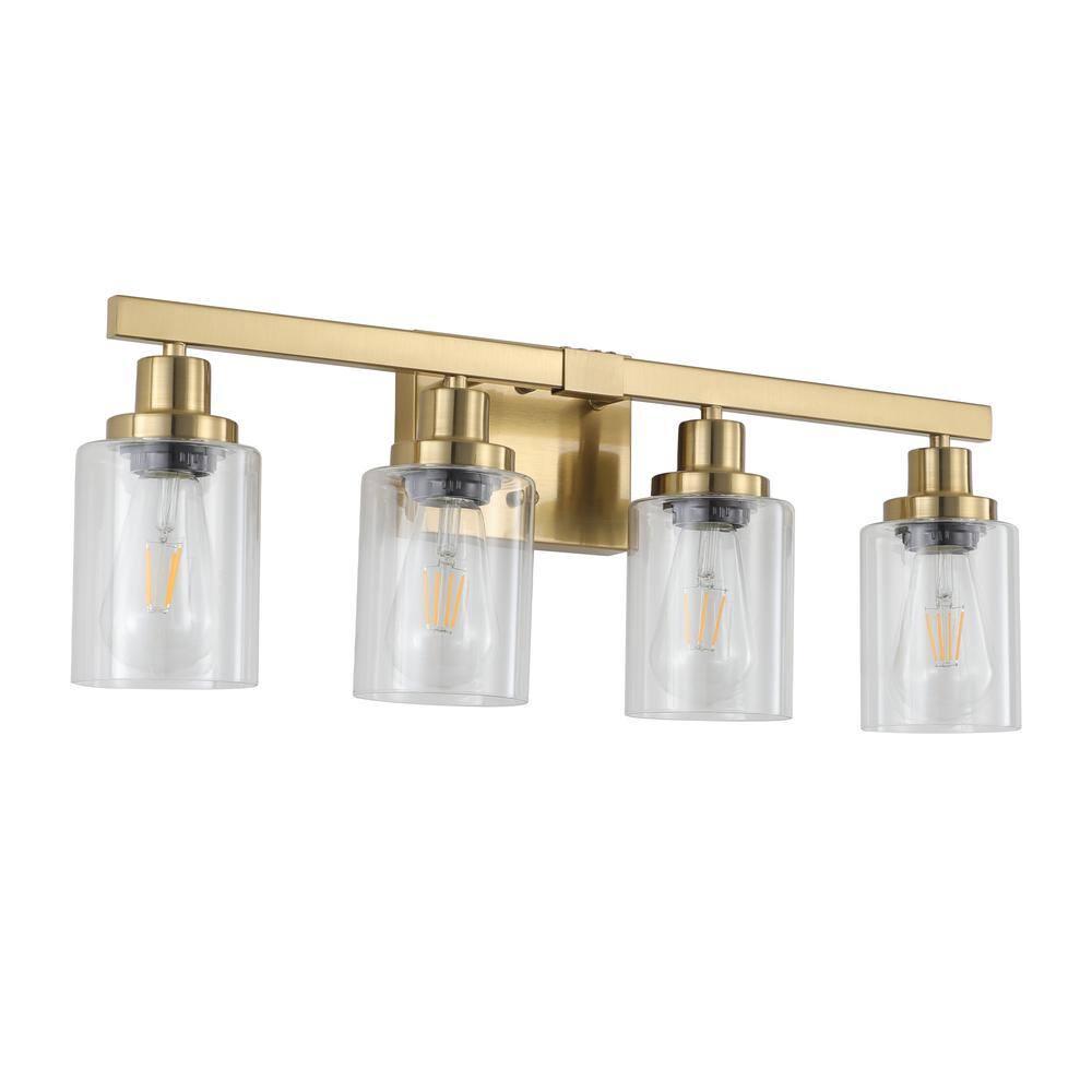 Sunpez 24 in. W 4-Lights Bathroom Vanity Lighting Fixture Gold Wall Sconce with Clear Glass ...
