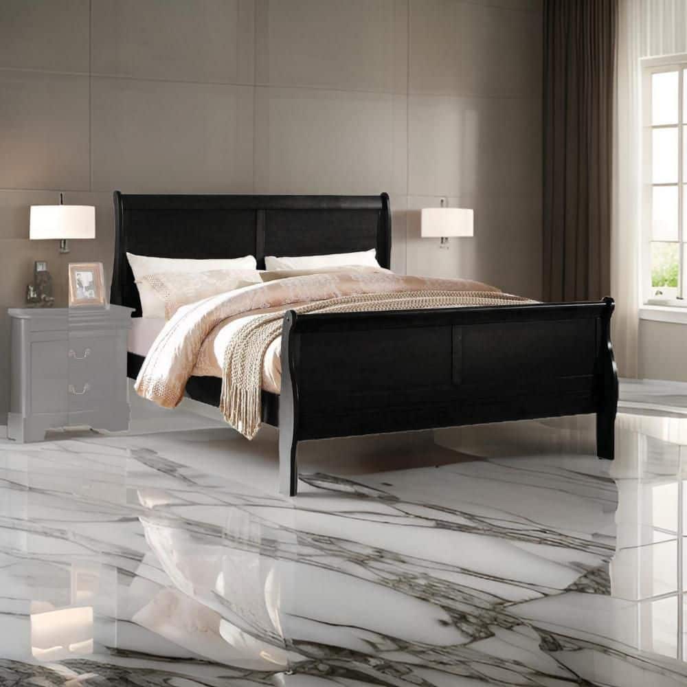 Reviews for Benjara Modern Black King Wood Frame Sleigh Bed with Panel ...