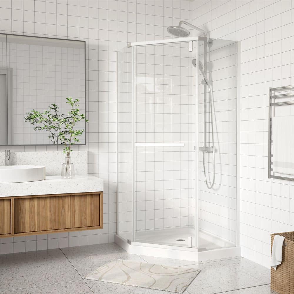 imperiol 36 in. W x 72 in. H Neo Angle Pivot Frameless Corner Shower Enclosure in Matte White ...