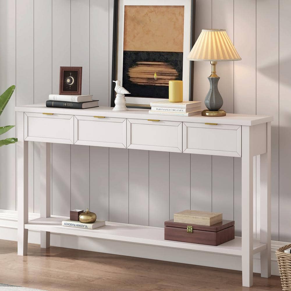 Harper & Bright Designs 60 in. White Rectangle MDF Console Table with 4 ...
